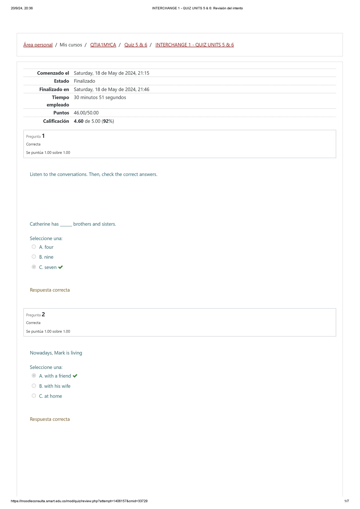 INTERCHANGE 1 - QUIZ Units 3 & 4 Results and Feedback - Studocu
