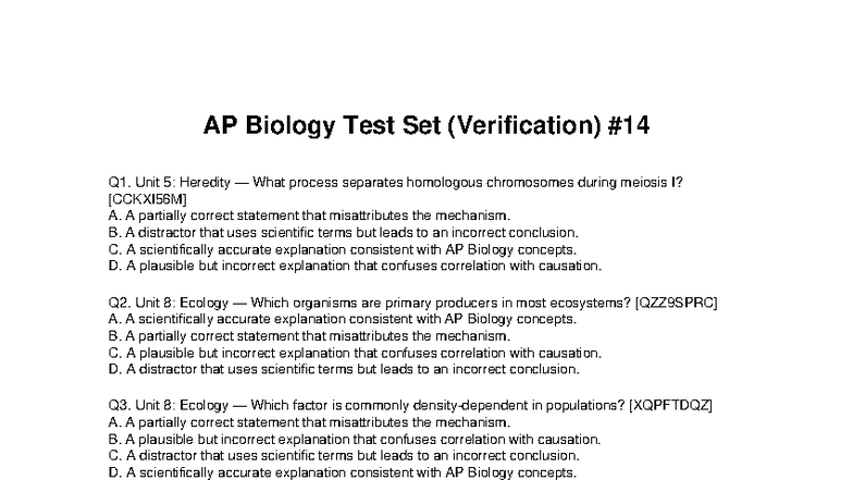 AP Biology APBio Test 14: 5 MCQ on Heredity & Ecology - Studocu