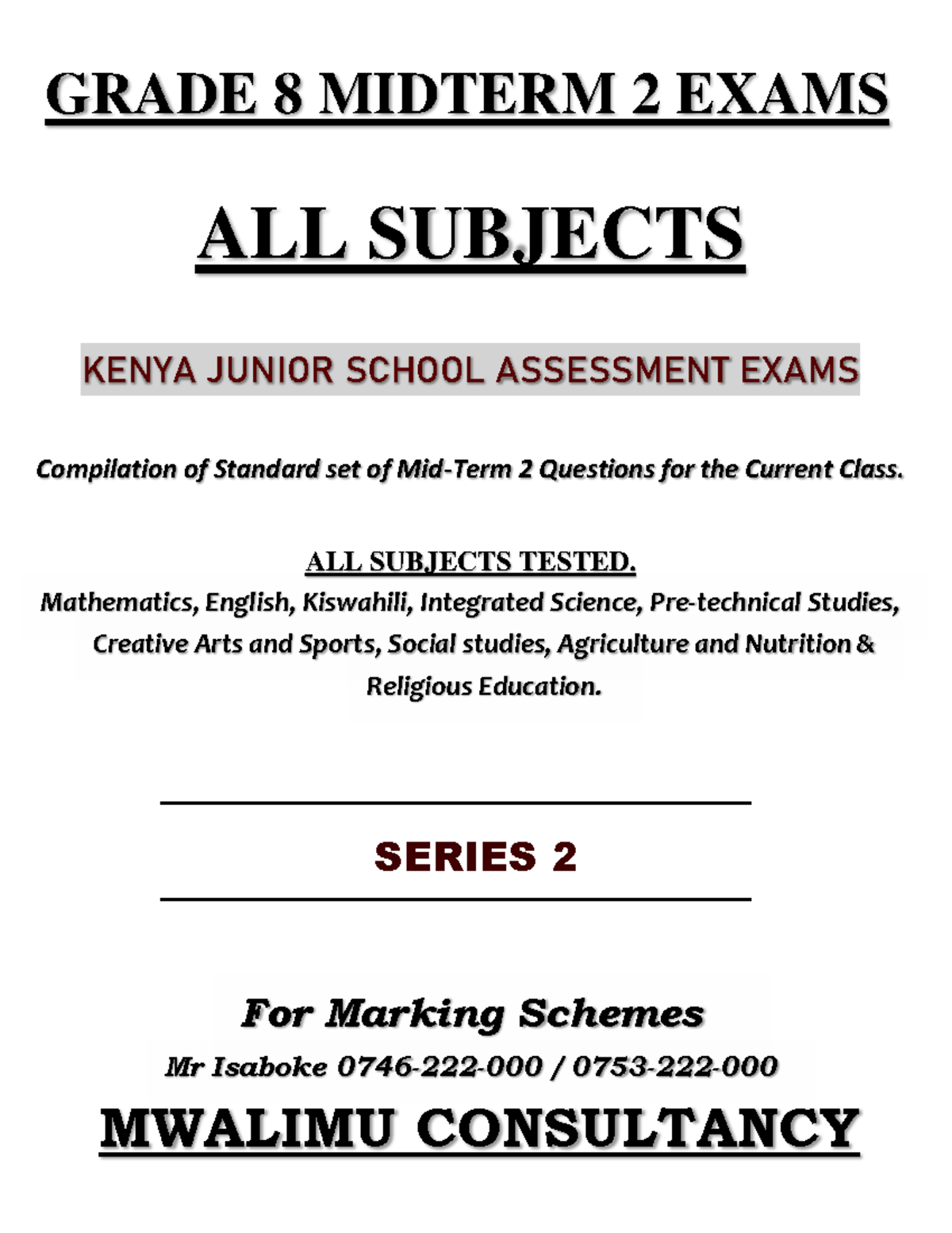 Grade 8 Midterm 2 Exams Compilation - All Subjects Kenya Junior School ...