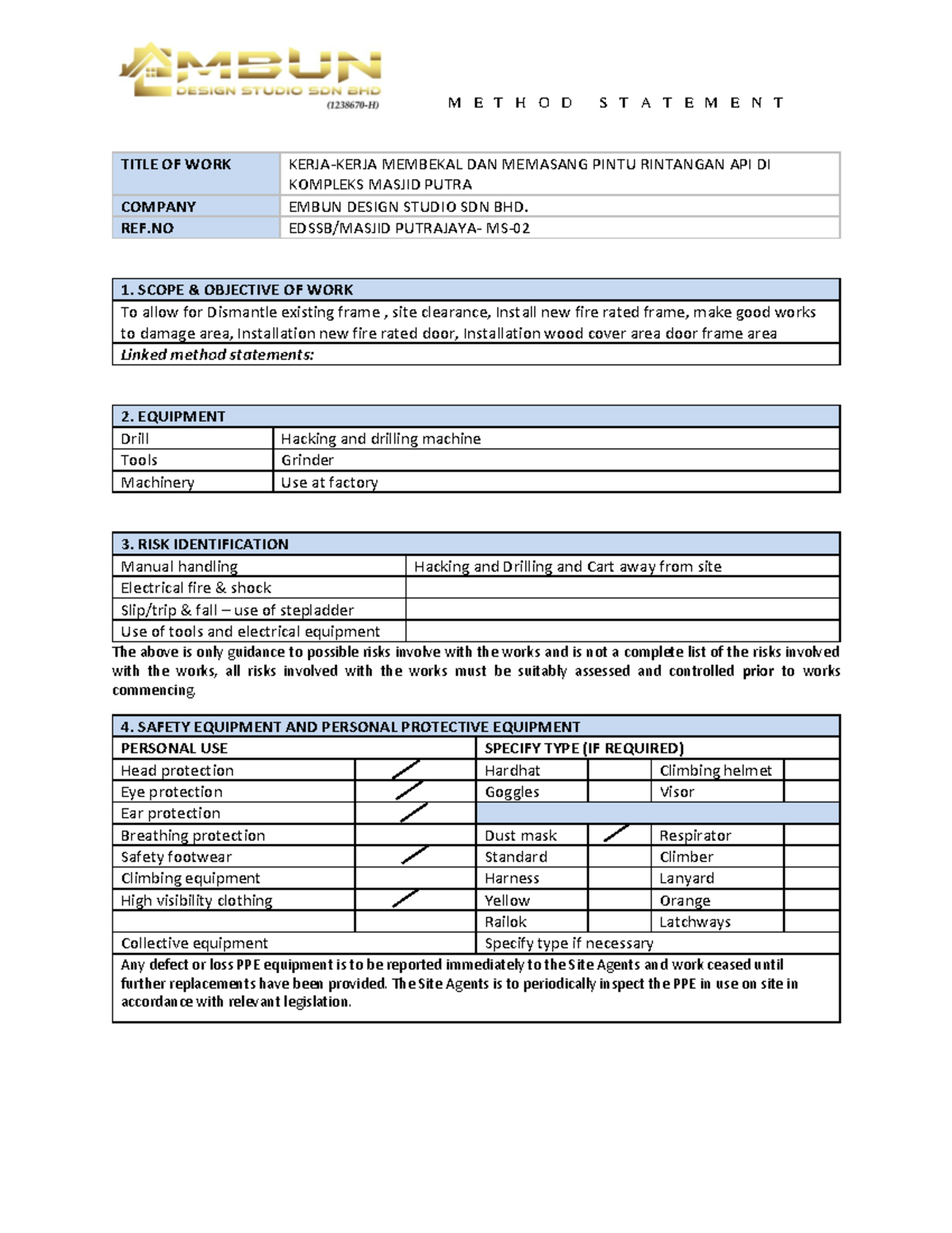 Method Statement Menukar Frame Pintu dan Pintu Fire Door - M E T H O D ...