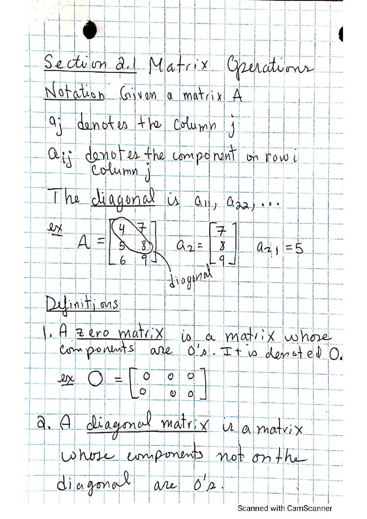 Matrix Operations: Section 2.1 Overview and Definitions - Studocu