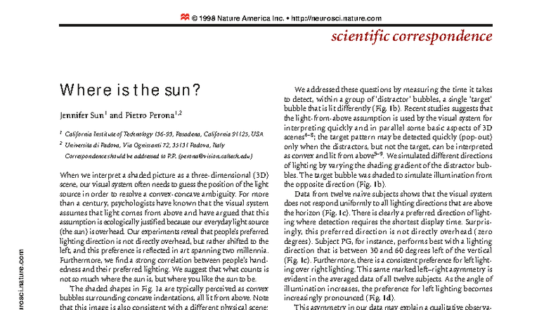 Where is the Sun? Insights from Visual Perception - Sun & Perona (1998 ...