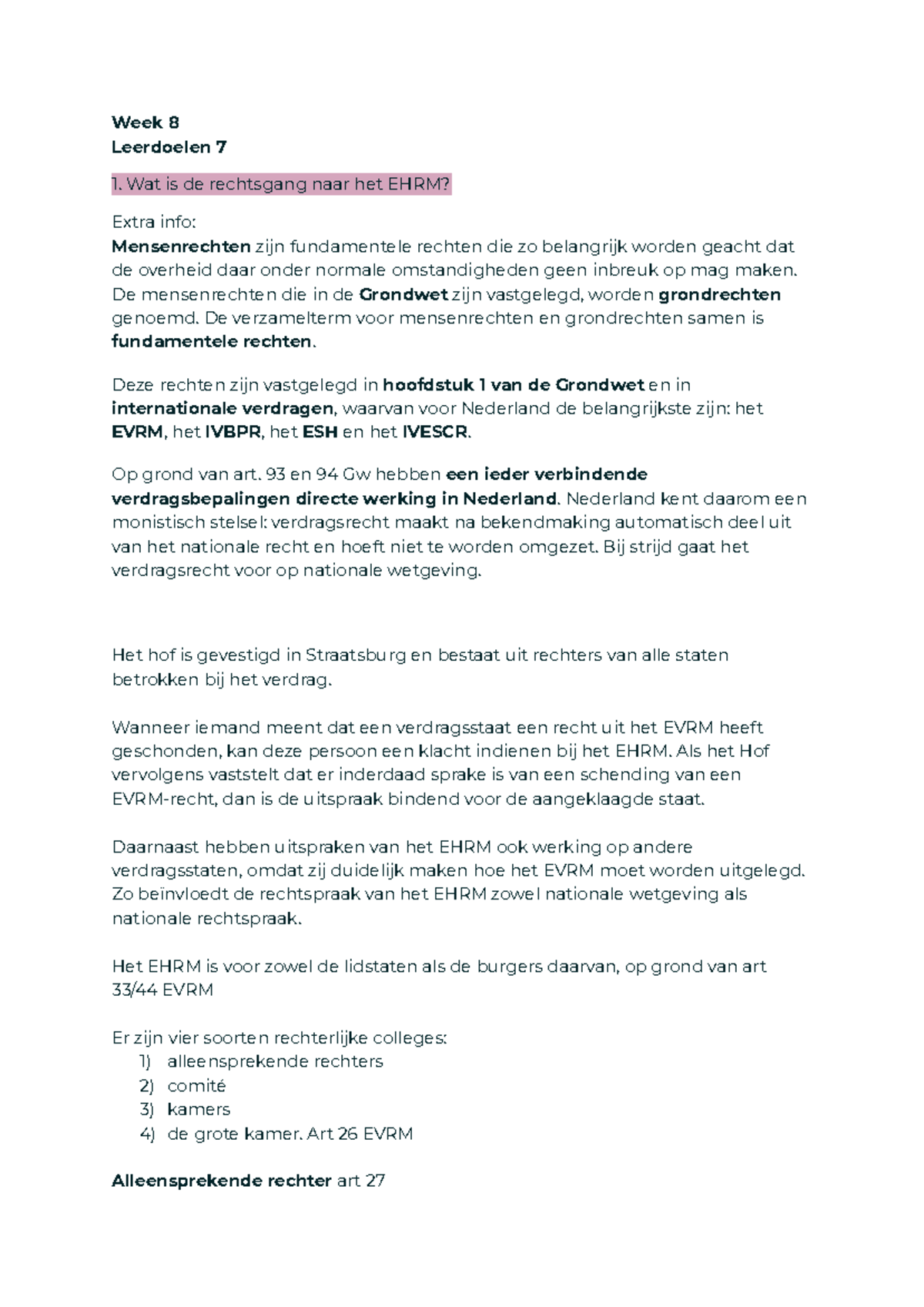 Week 8 ISR - Rechtsgang en Mensenrechten in Nederland - Studeersnel