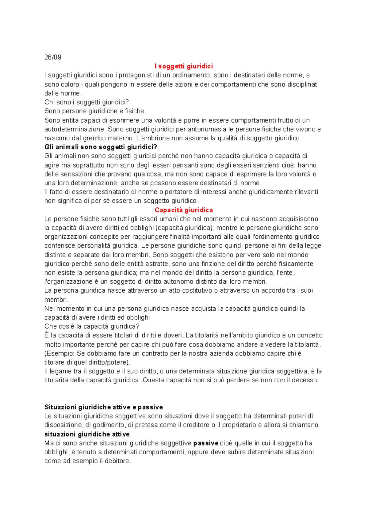 Diritto Pubblico: Soggetti Giuridici e Capacità Legale - Studocu