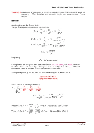 Tutorial Solution Chapter 7 Week 6 - Tutorial 5 solution for Well Hydraulics (2) Tutorial 7. The ...