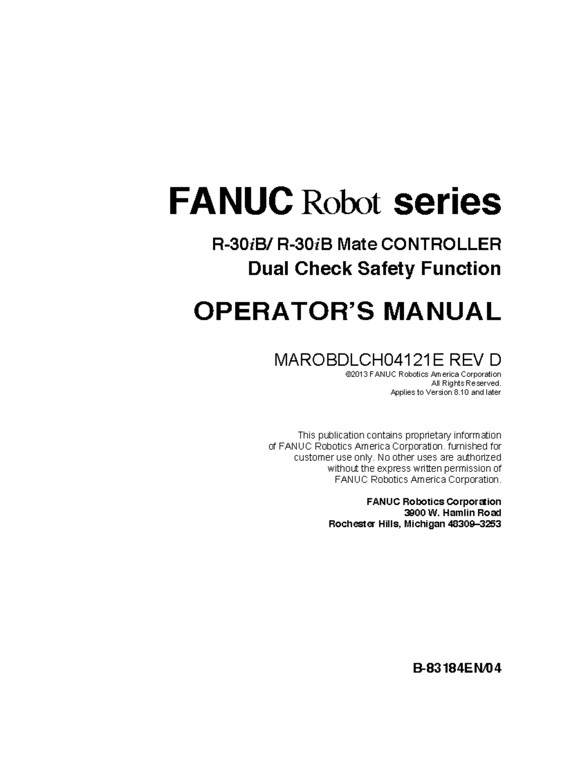 FANUC R-30iB Dual Check Safety Function Operator's Manual - Studocu