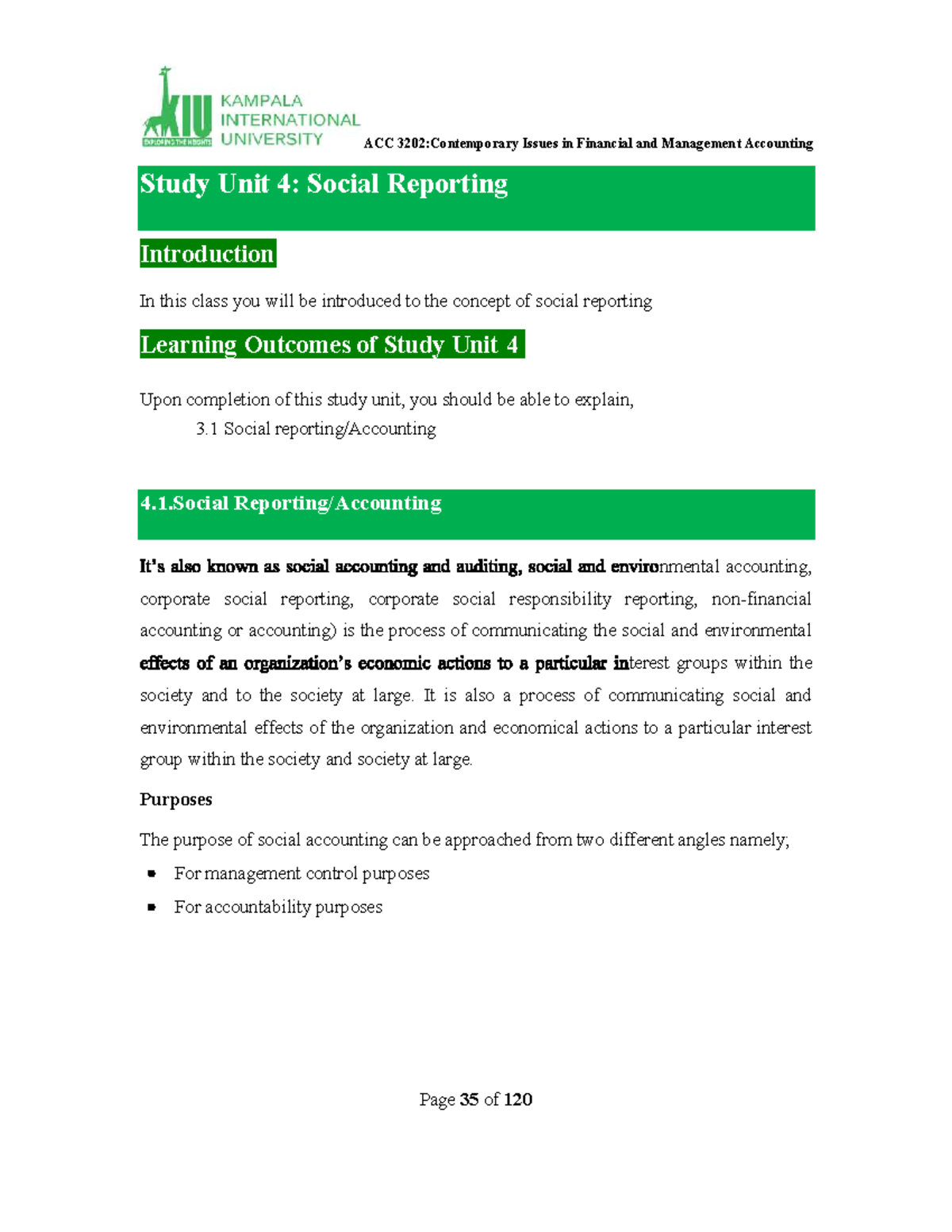Unit 4: Social Reporting in ACC 3202 - Contemporary Issues in Fin & Mgt ...