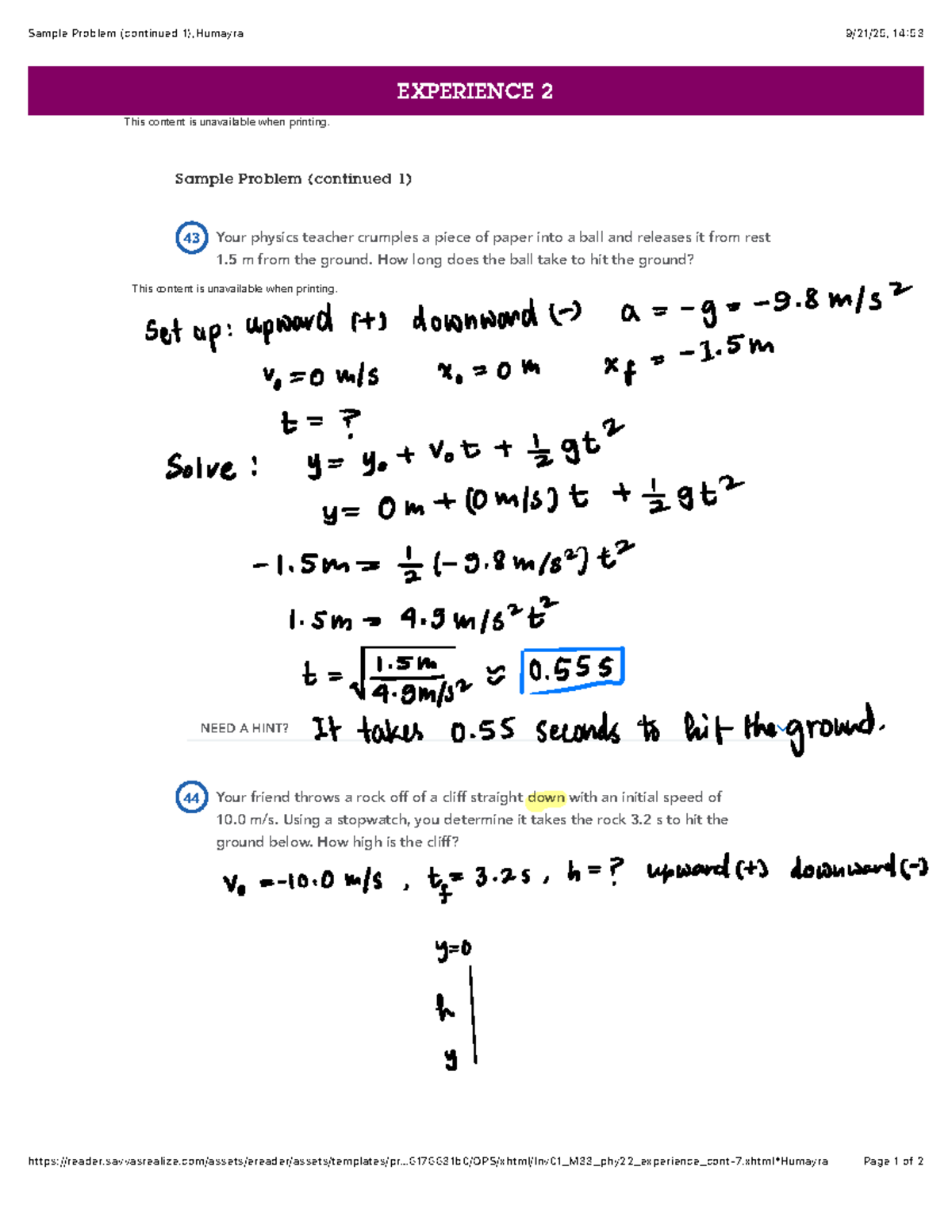 Physics Sample Problem (continued 1): Motion and Time Analysis - Studocu