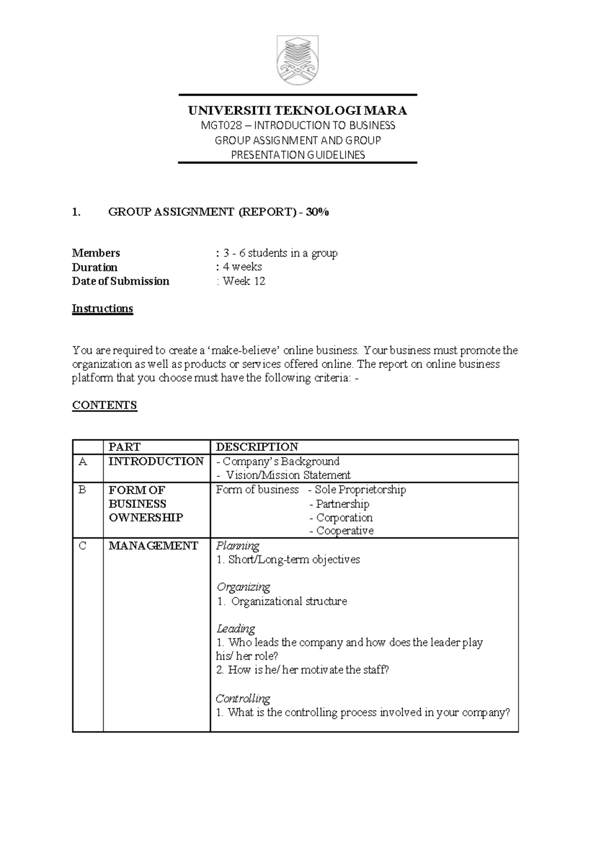 MGT028 Group Assignment: Online Business Report & Presentation ...