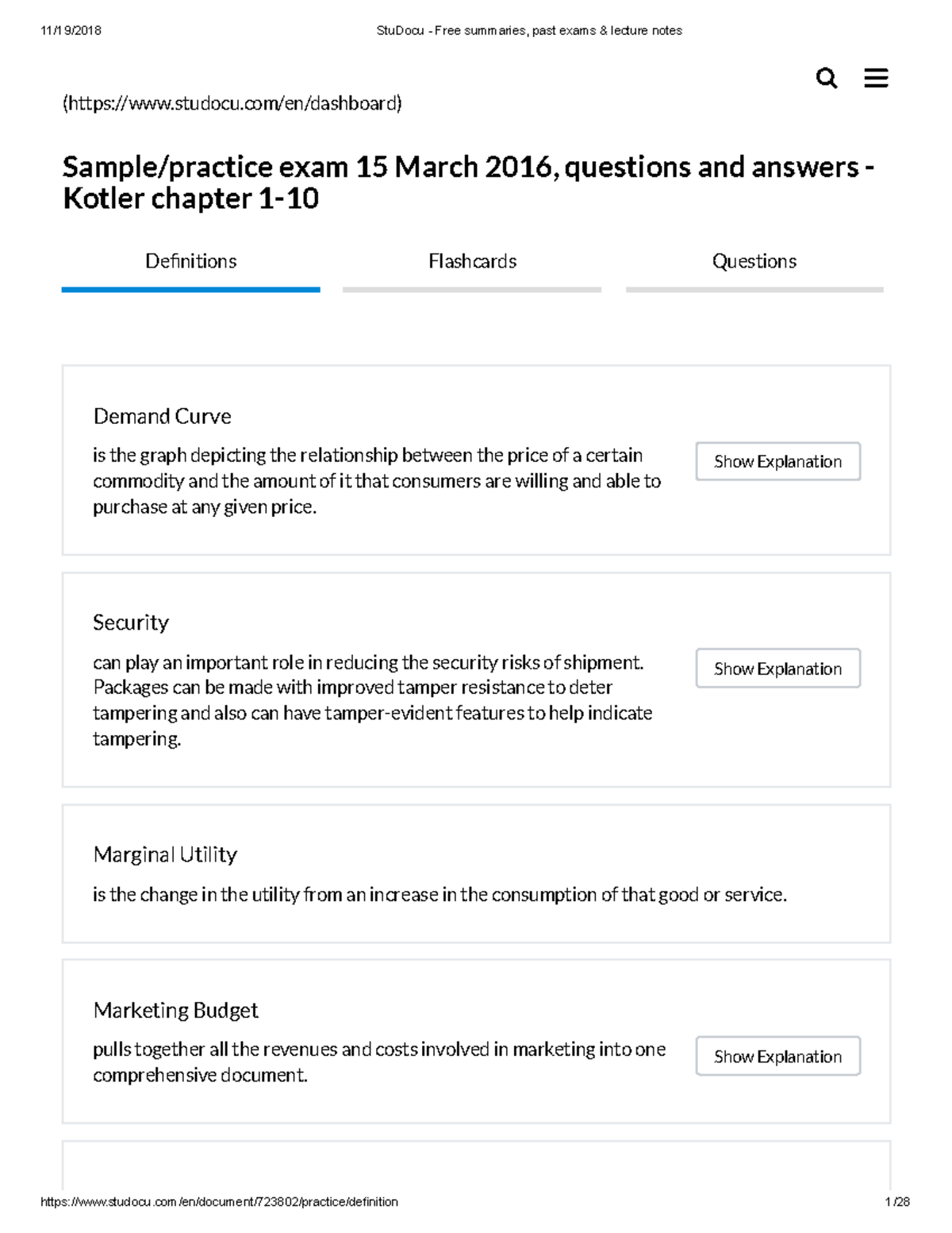 StuDocu Marketing Concepts Summary & Key Definitions (Exam Prep) - Studocu