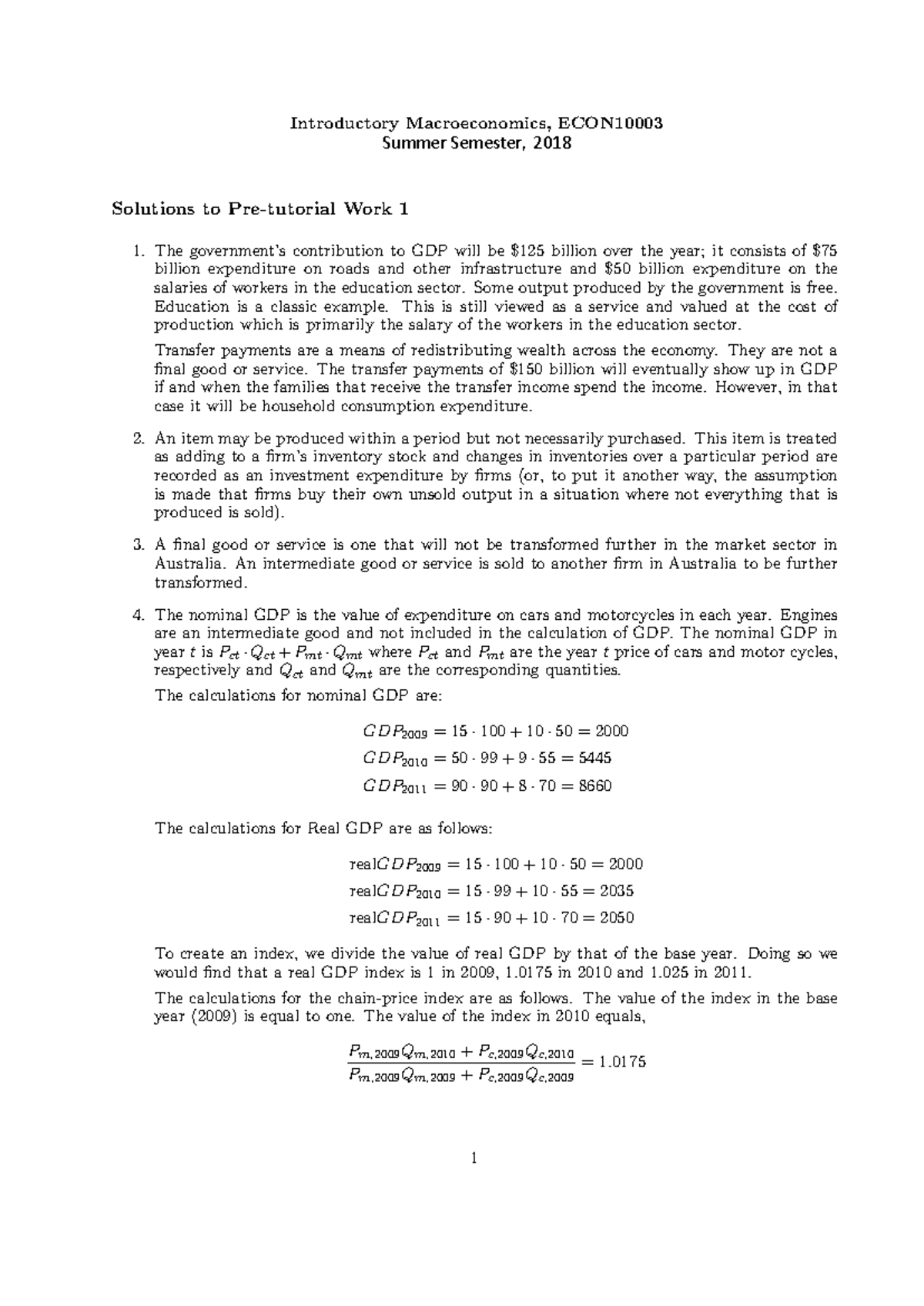 T1 Pretutorial soln - ECON10003 INTRODUCTION TO MACROECONOMICS SUMMER ...