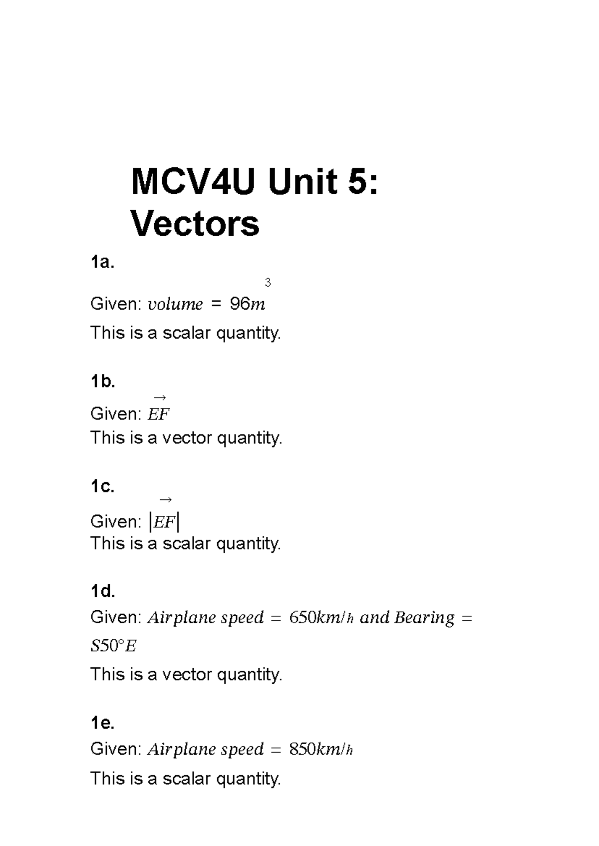 Mcv4u-unit-5-vectors completed doc - MCV4U Unit 5: Vectors 1a. Given ...