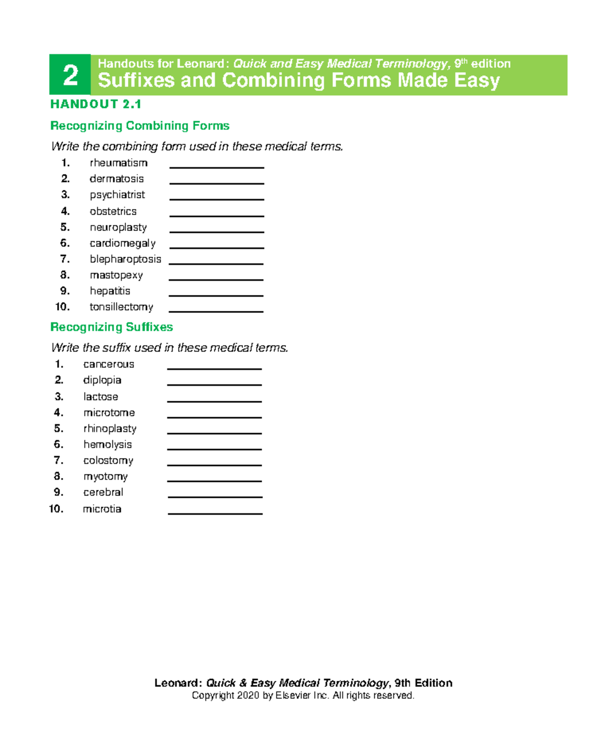 Chapter 002: Suffixes and Combining Forms in Medical Terminology - Studocu