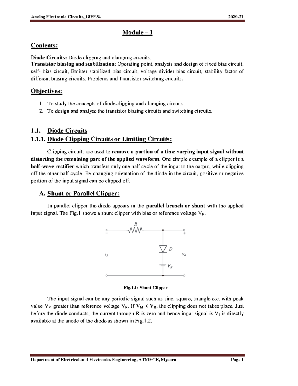 AEC Mod1 - Diode and Transistor Circuits Overview and Analysis - Studocu