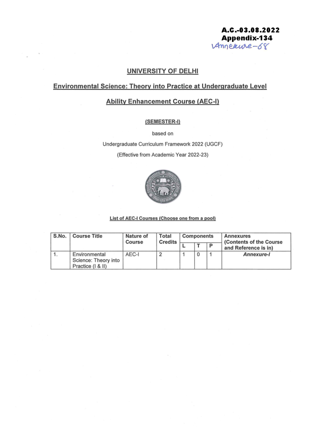AEC-1 Environmental Science Syllabus for 1st & 2nd Year Students - Studocu
