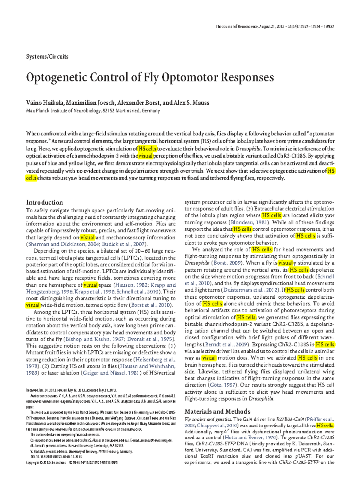 Optogenetic Control of Fly Optomotor Responses: Insights and ...