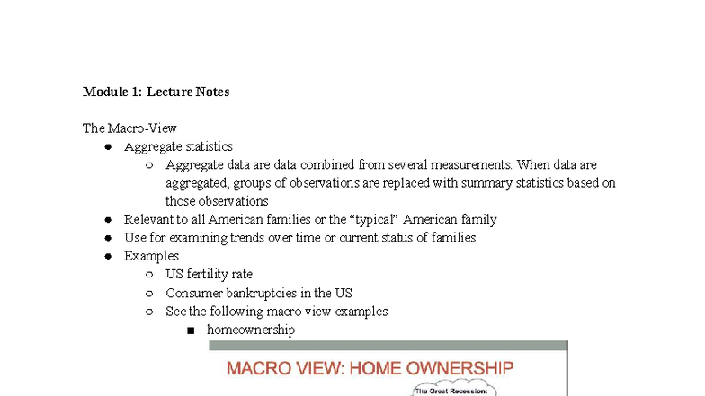 Module 1: Lecture Notes on Aggregate Statistics and Economic Decisions ...