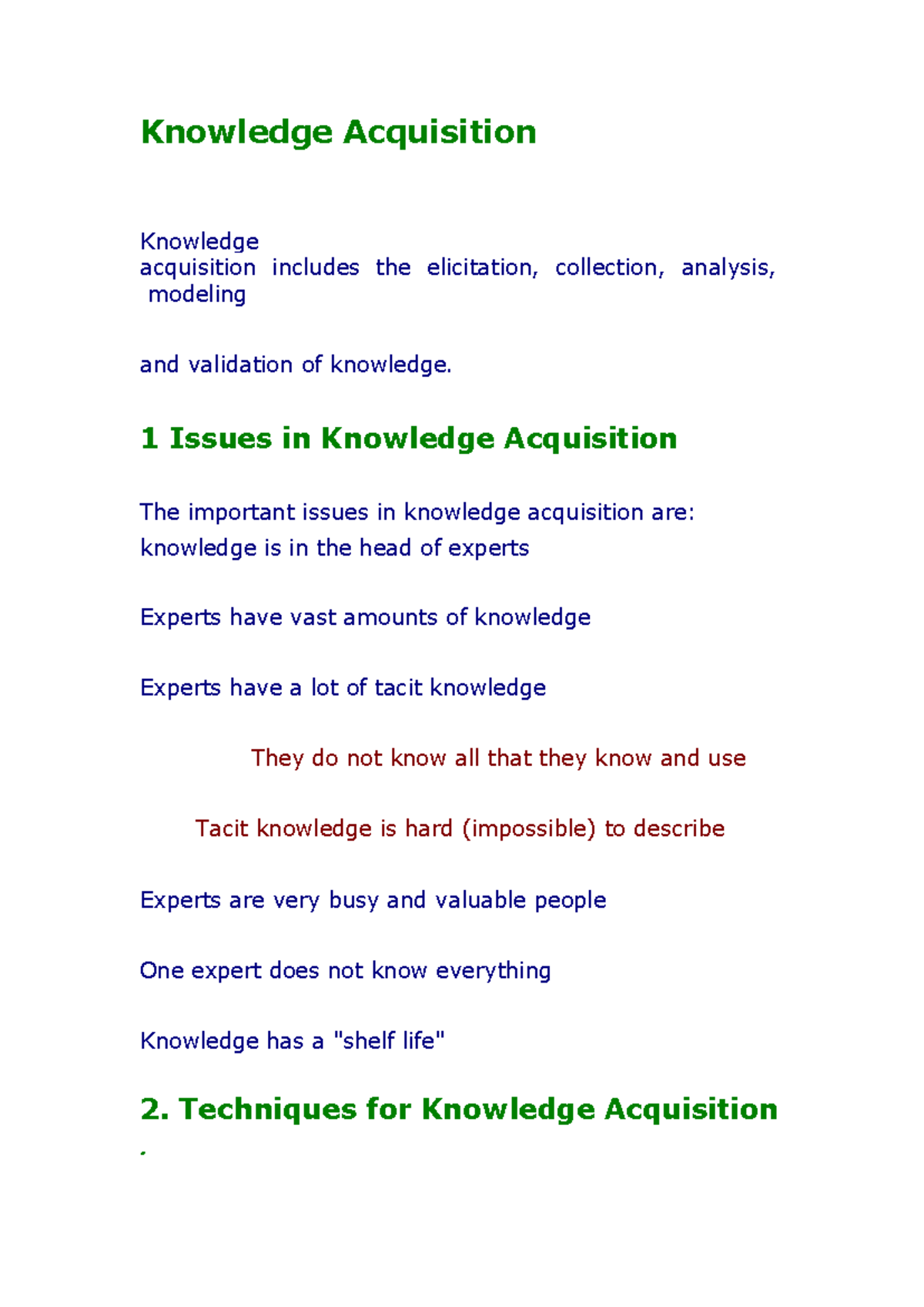 Knowledge Acquisition - Knowledge Acquisition Knowledge acquisition ...