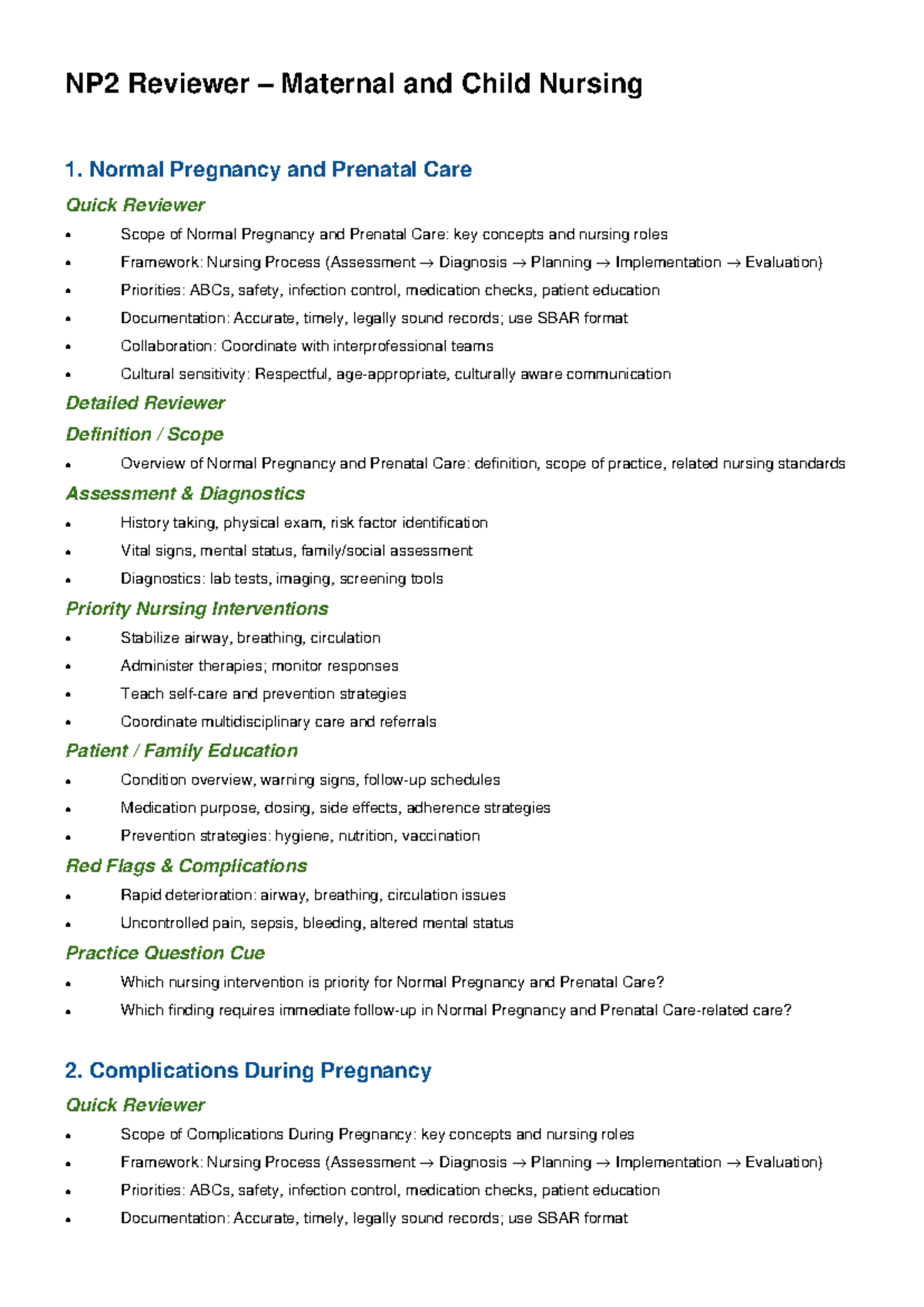 NP2 Reviewer: Maternal and Pediatric Nursing Key Concepts and Interventions - Studocu
