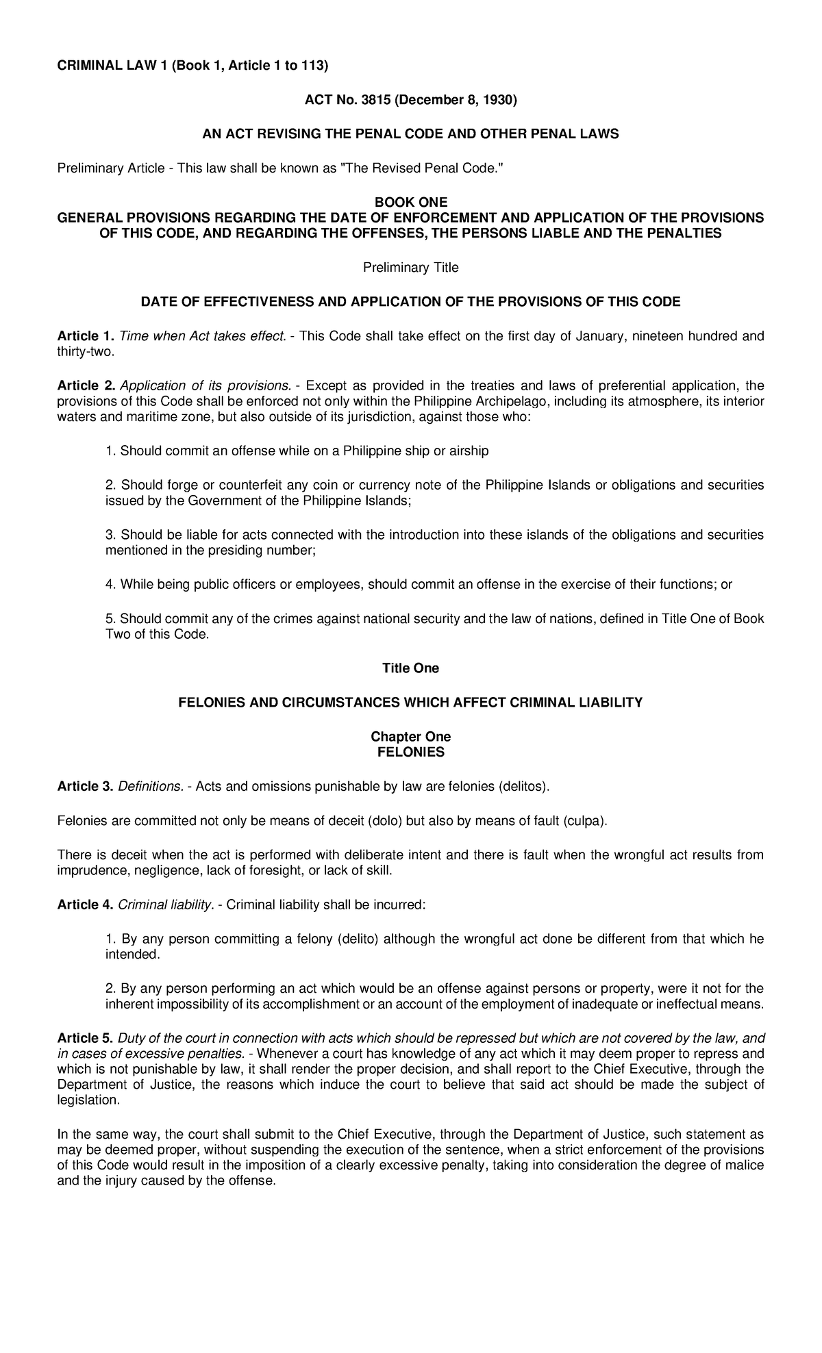 RPC - Comprehensive Study on the Revised Penal Code (Criminal Law 1 ...