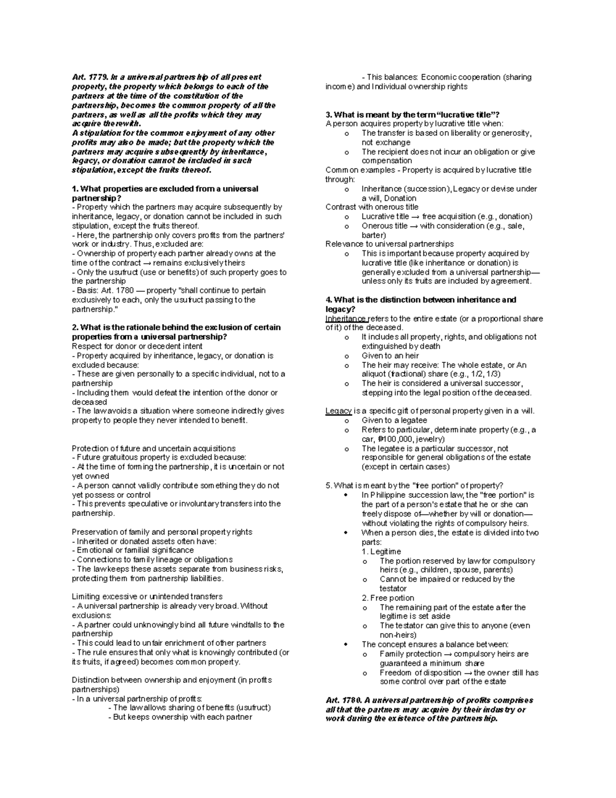 Universal Partnership of Profits: Exclusions and Legal Framework (CIVIL ...