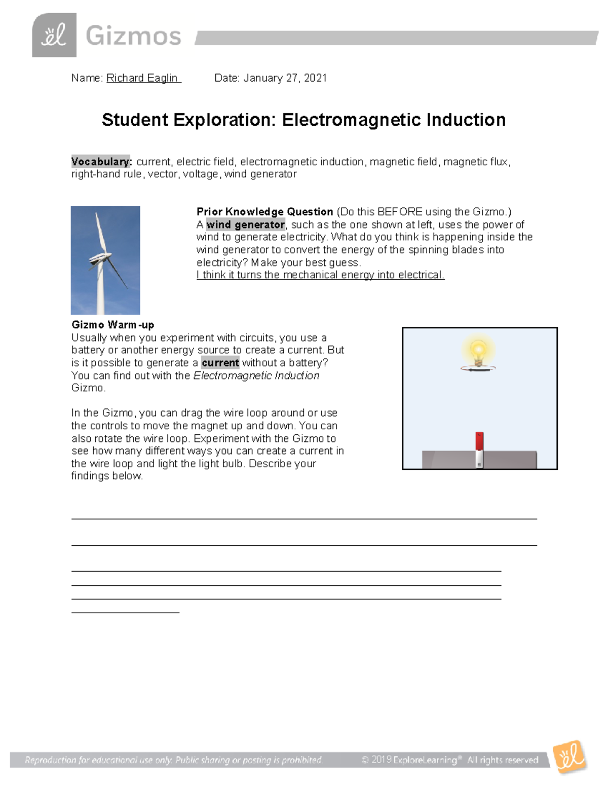 Electromagnetic Induction Gizmo Exploration - 07b Activity Guide - Studocu