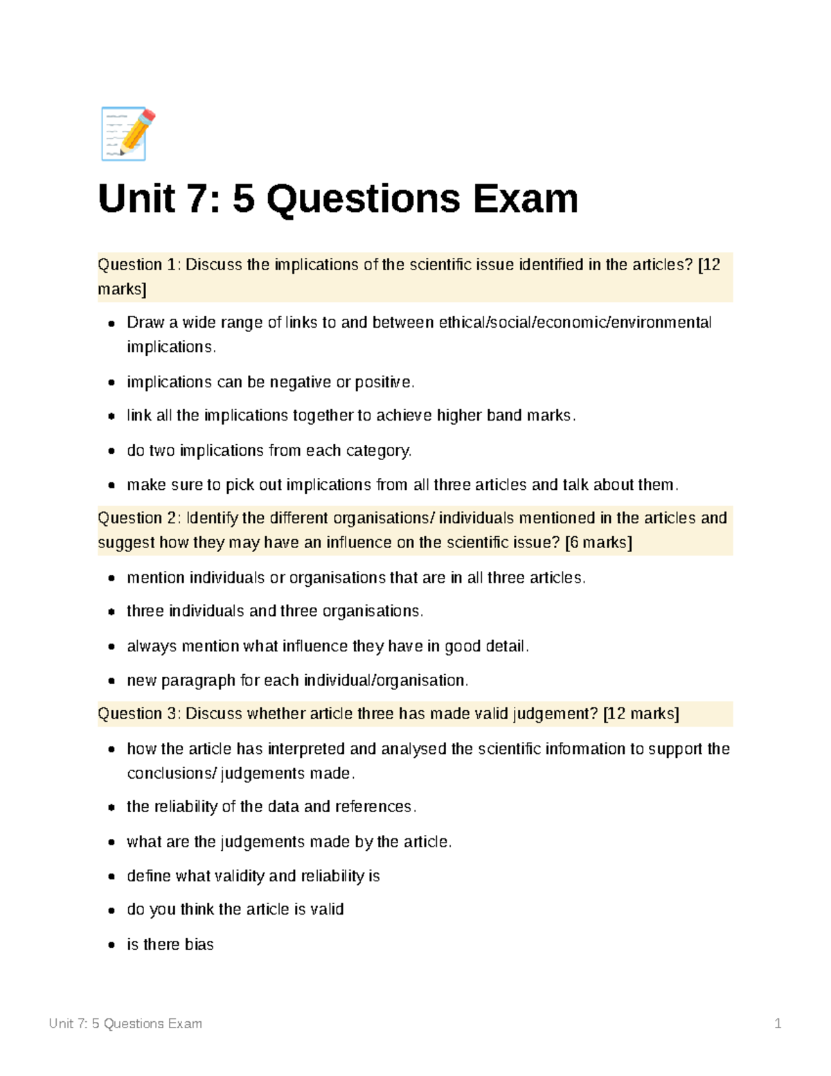 Unit 7: 5 Questions Exam Analysis and Implications - Studocu