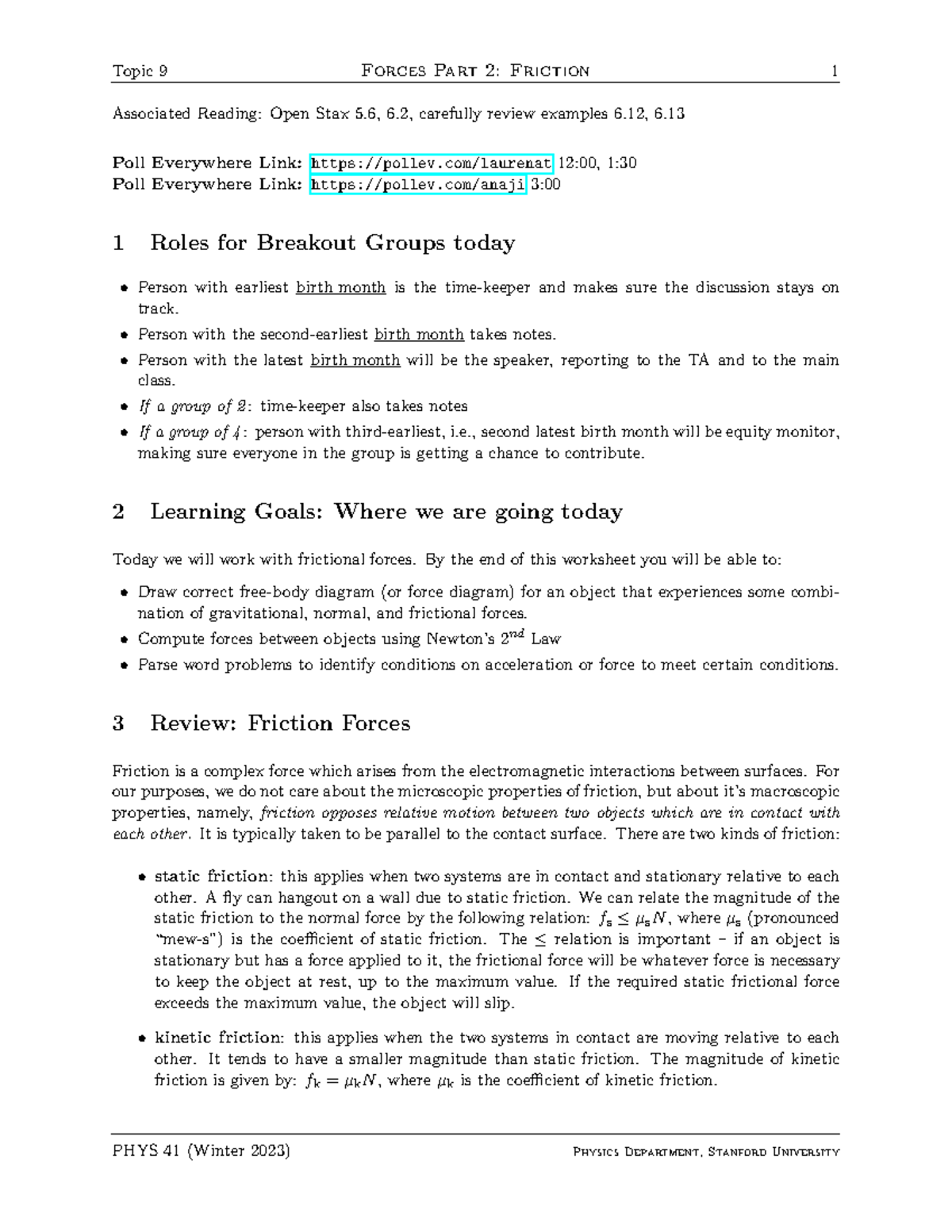 Lecture Notes 9 - Associated Reading: Open Stax 5, 6, carefully review ...