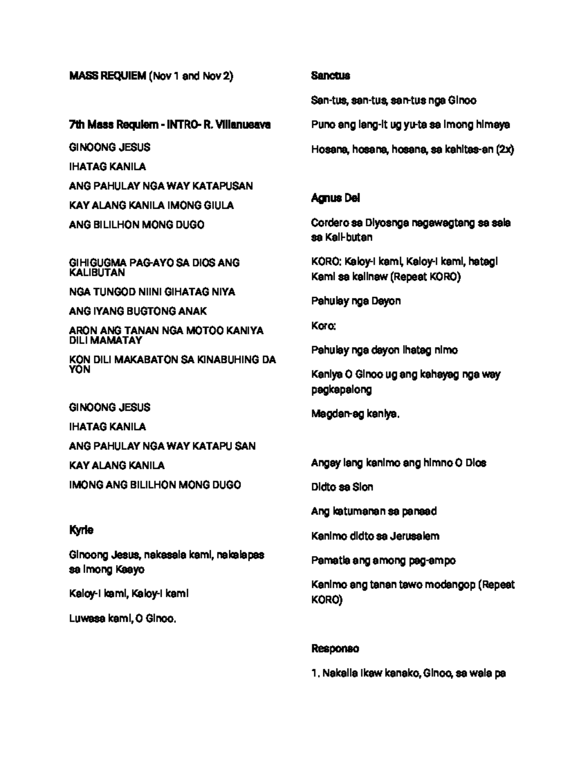 MAS Requiem (CYC) - Choir Performance Notes and Lyrics - Studocu
