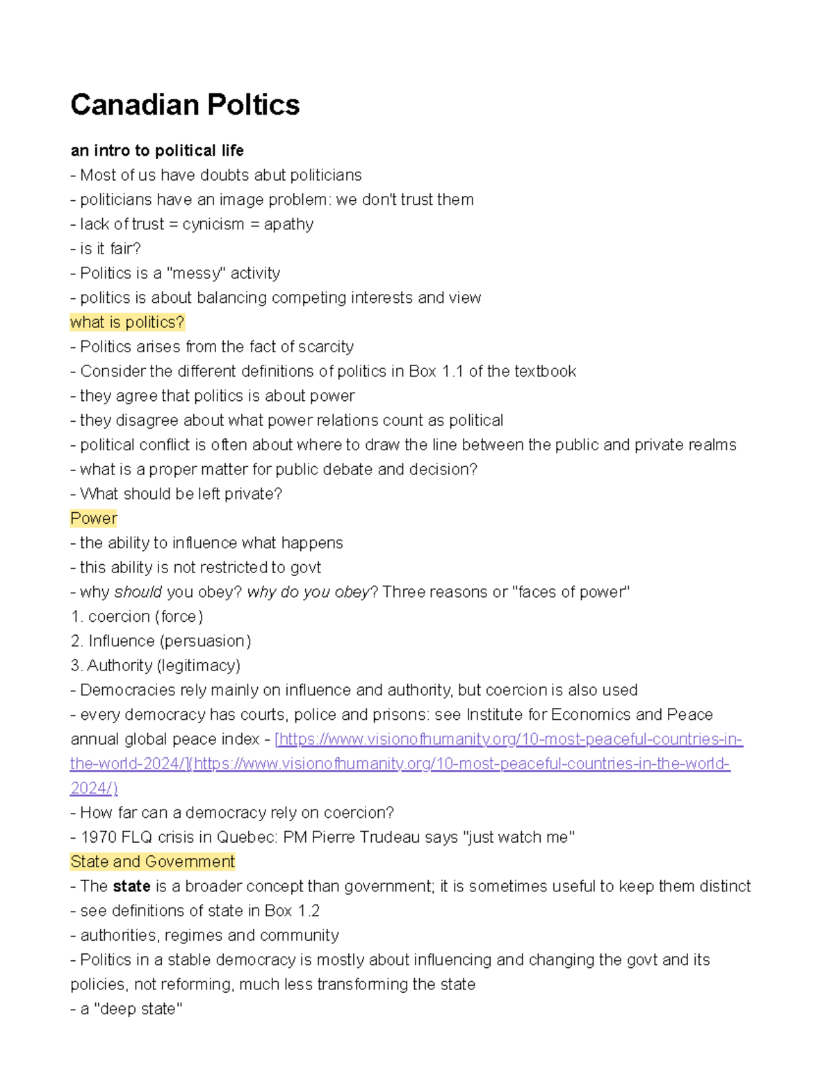 Canadian politics midterm exam notes: understanding political life ...