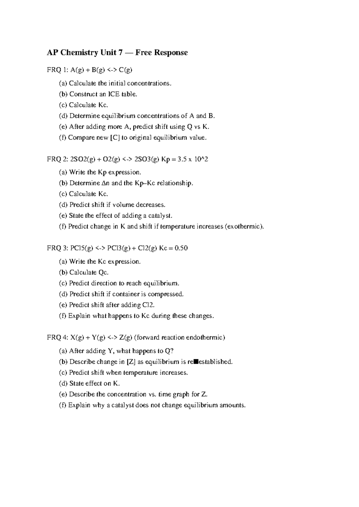 AP Chem Unit 7 FRQ Analysis and Answer Key - Studocu