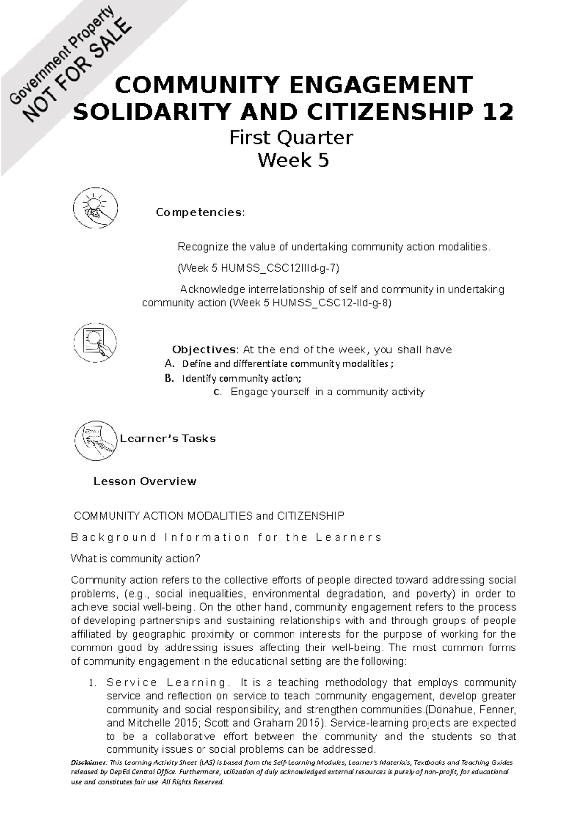 CESC Community Engagement: Week 5 Lesson Overview on Citizenship - Studocu
