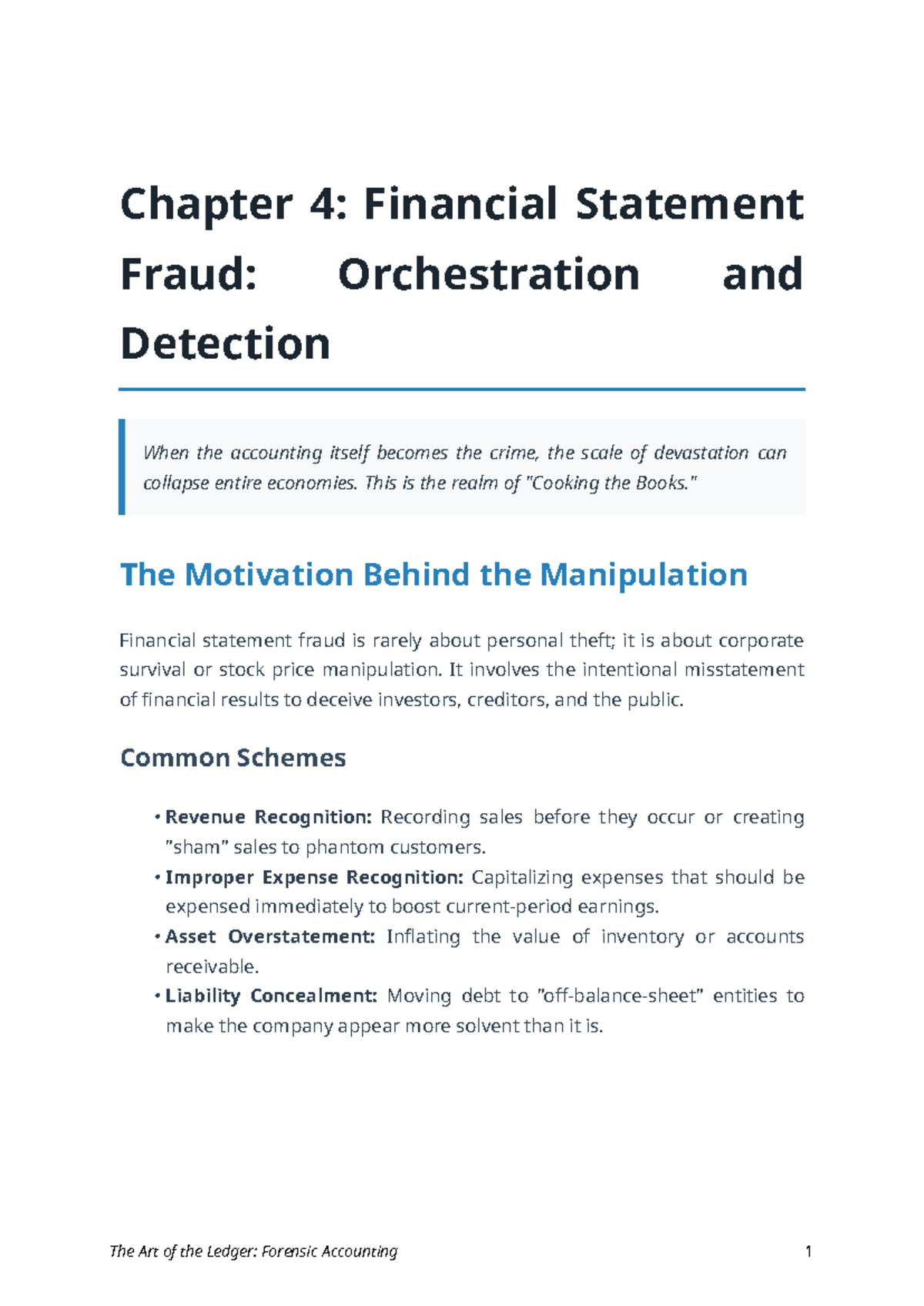 Chapter 4: Financial Statement Fraud - Detection & Motivation - Studocu
