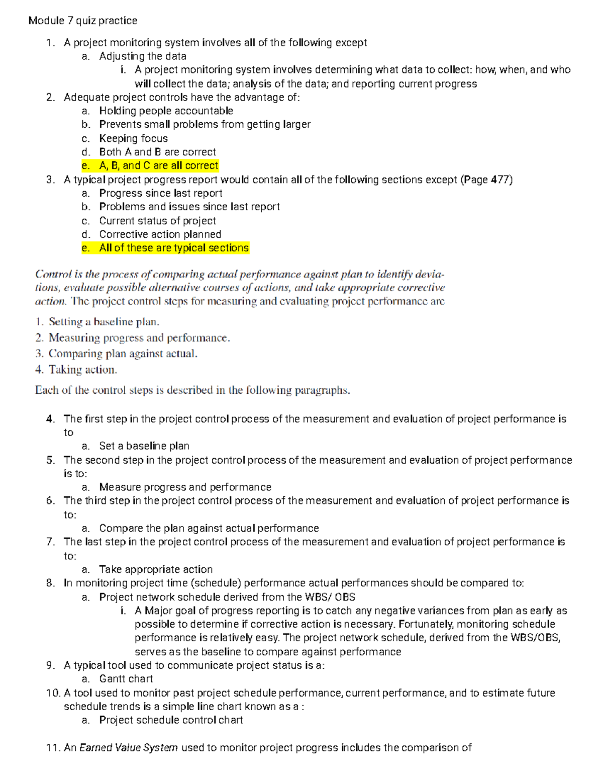 Chapter 7 Quiz: Project Management I - Practice Questions - Studocu