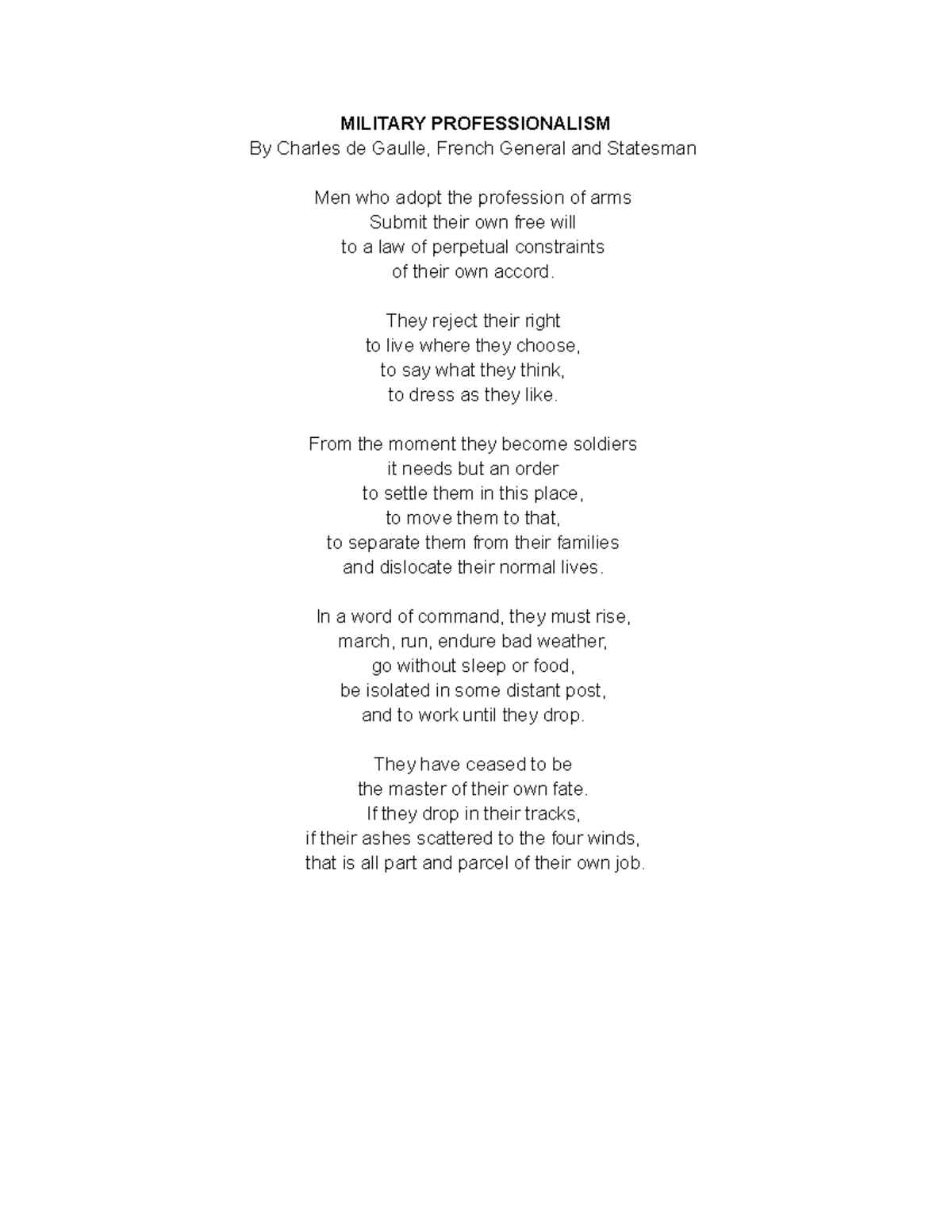 Needed-to-memorize - sda - MILITARY PROFESSIONALISM By Charles de ...