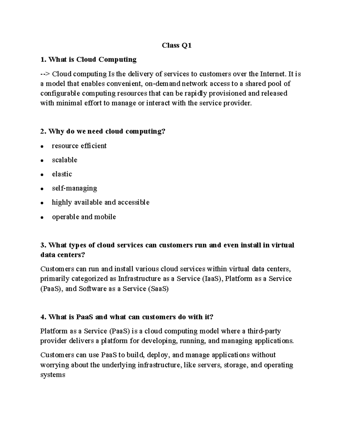 Class Q1 - Understanding Cloud Computing and Its Services - Studocu
