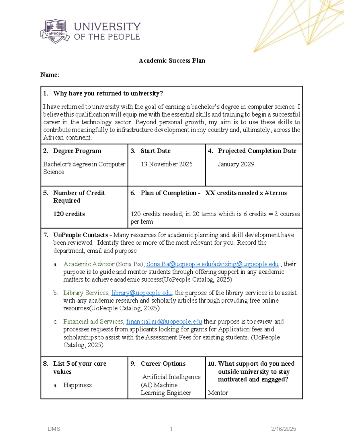 UoPeople Academic Success Plan: Takunda Makoni's Journey to CS Degree ...