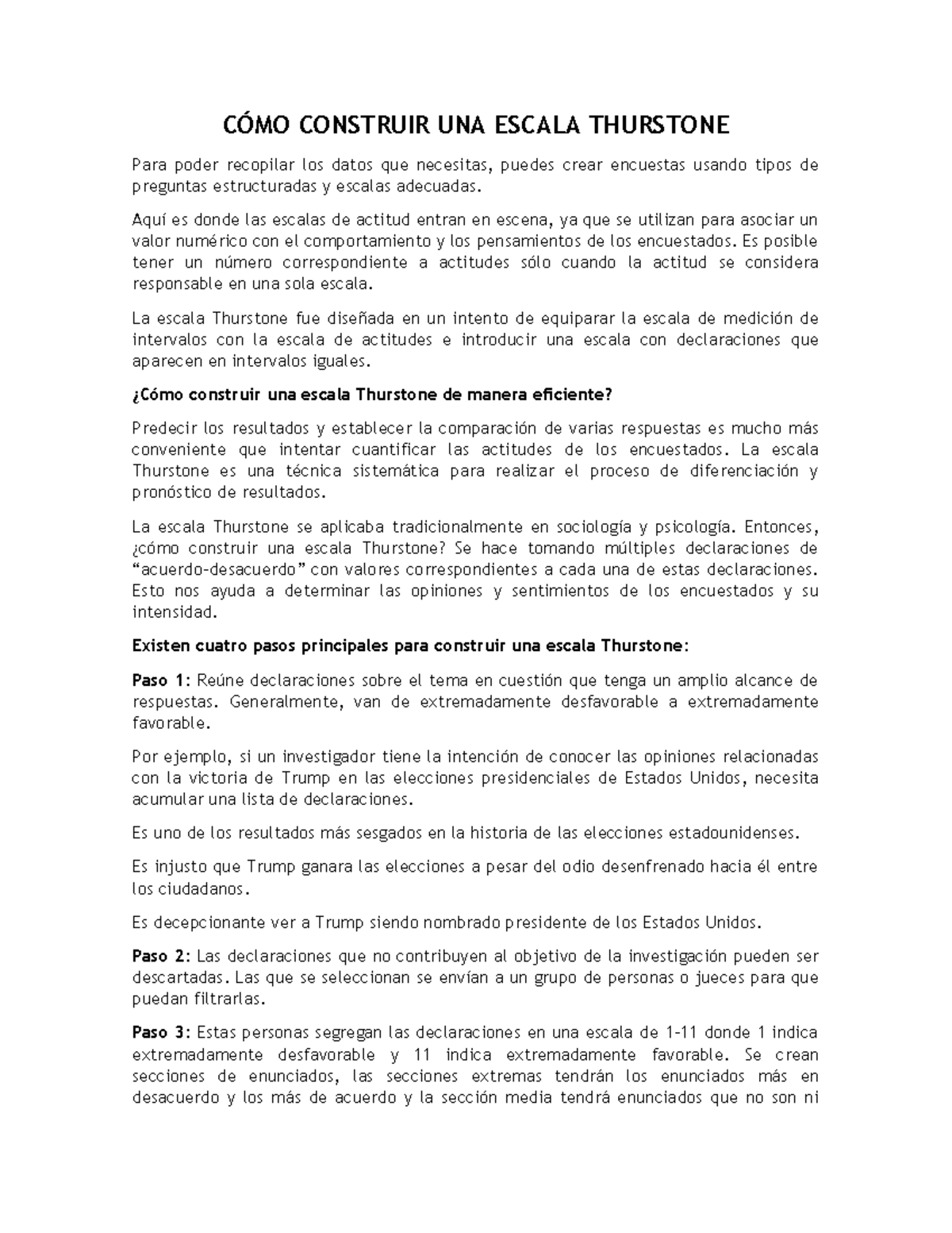 Construcción de una Escala Thurstone: Guía Práctica y Ejemplos - Studocu