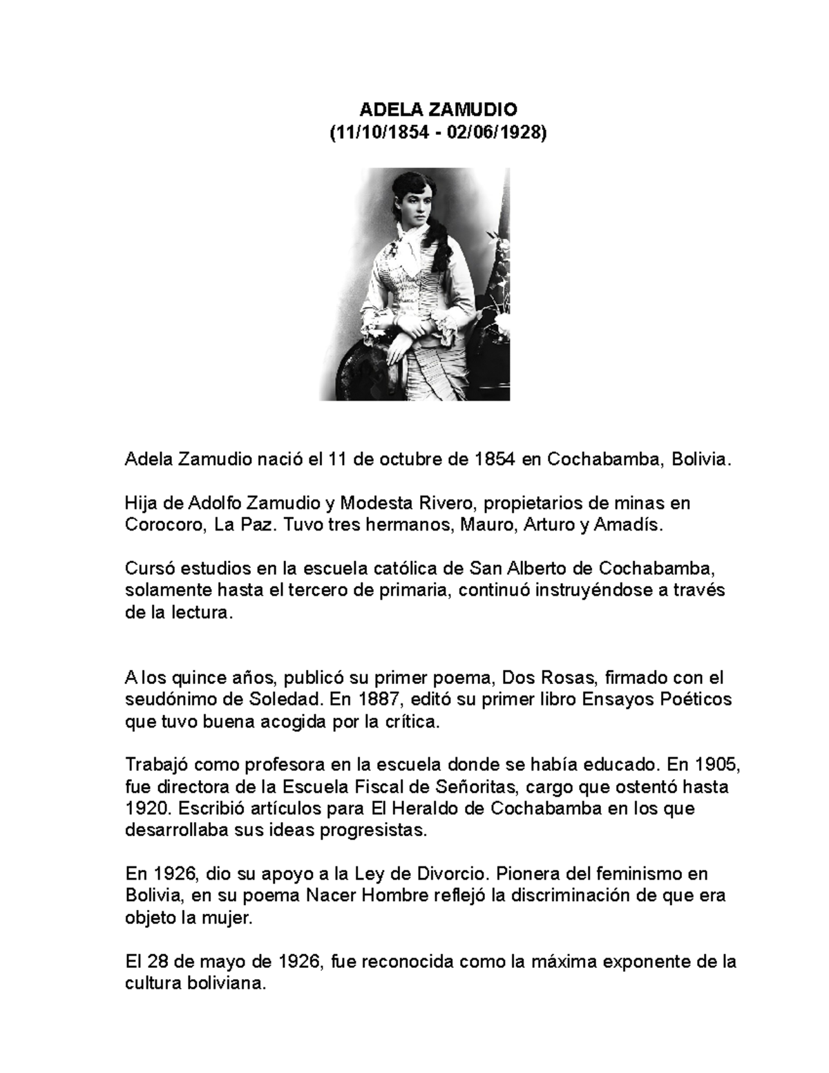 Biografía de Adela Zamudio y Martin Luther King - Estudios Comparativos ...