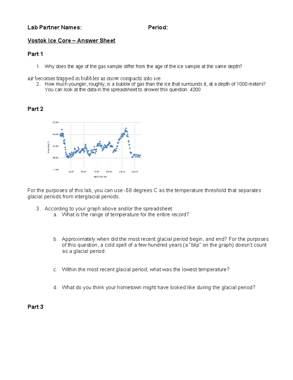 Vostok Ice Core Lab Partner Answer Sheet: Part 1 & 2 - Studocu