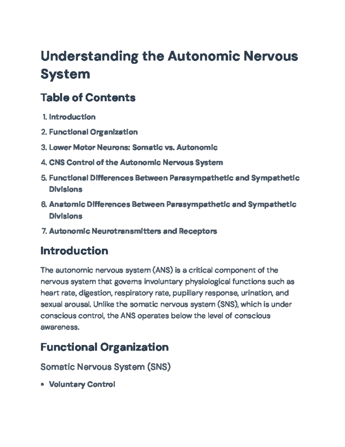 Understanding the Autonomic Nervous System: Functions and Mechanisms ...