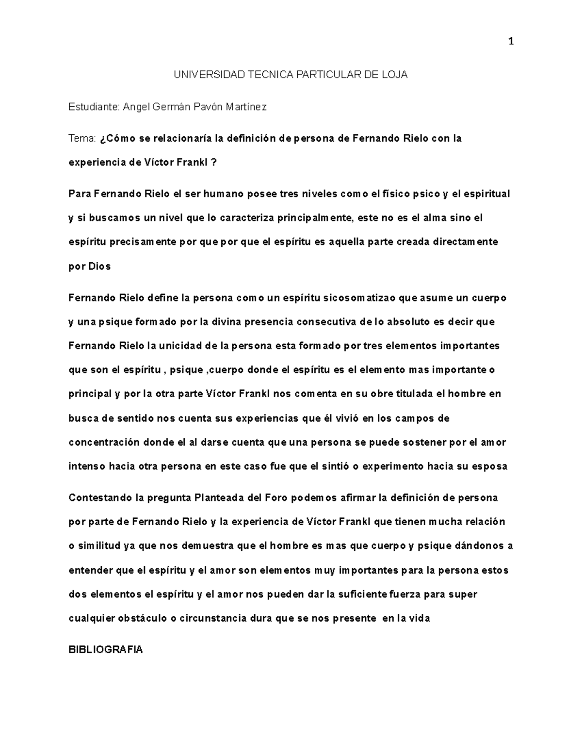 Relación entre Rielo y Frankl: Definición de Persona y Experiencia ...