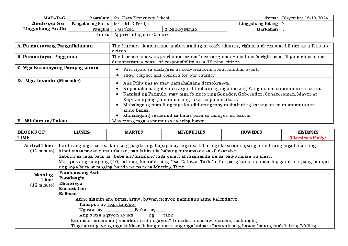 Q3 W2 D1 5 - Lingguhang Aralin sa Kindergarten: Pag-unawa sa Bansa ...