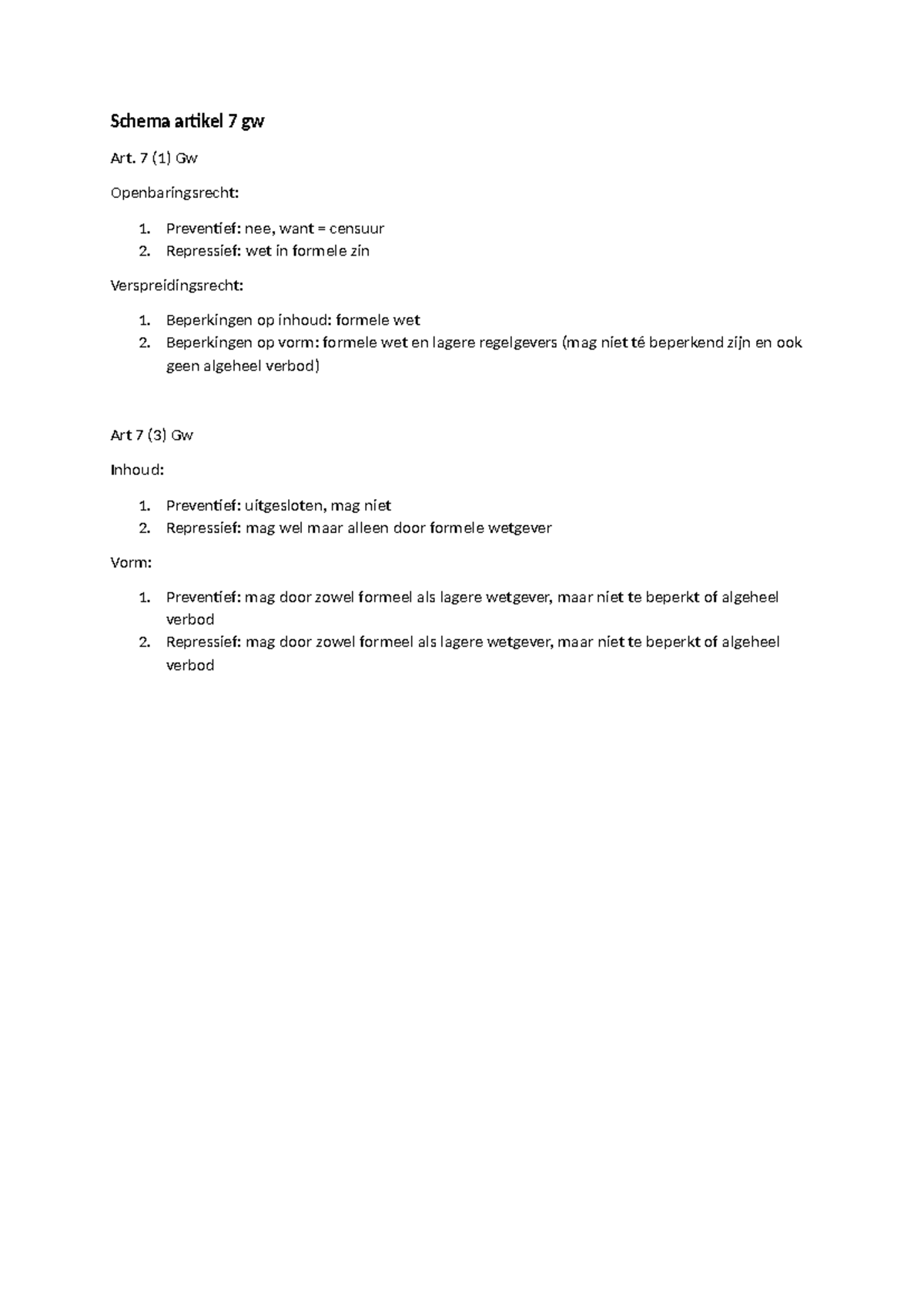 Schema's Staatsrecht: Artikel 7 GW en Beperkingen Grondrechten ...