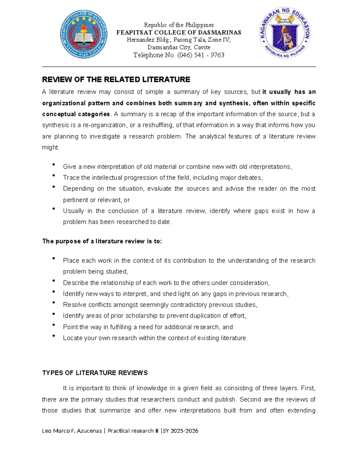Practical Research II: Chapter 2 Literature Review Guide - Studocu