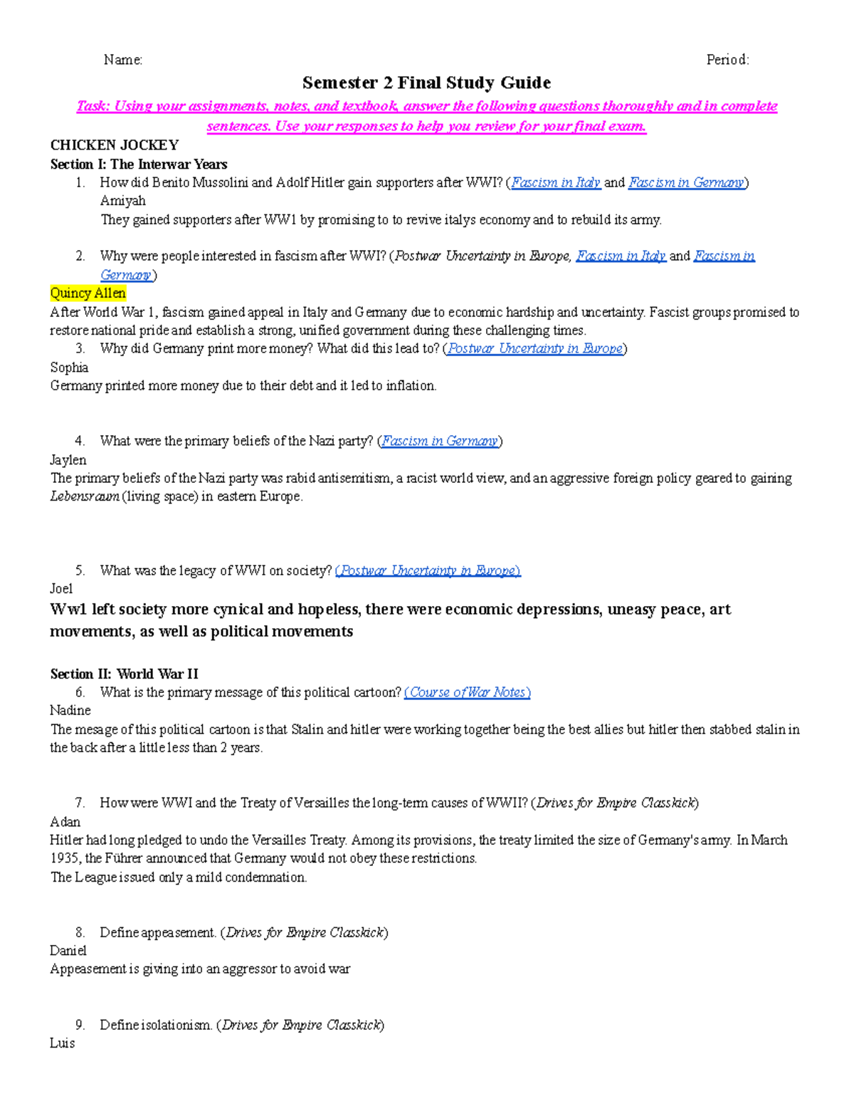 Semester 2 Final Study Guide: Key Events of WWI & WWII Analysis - Studocu