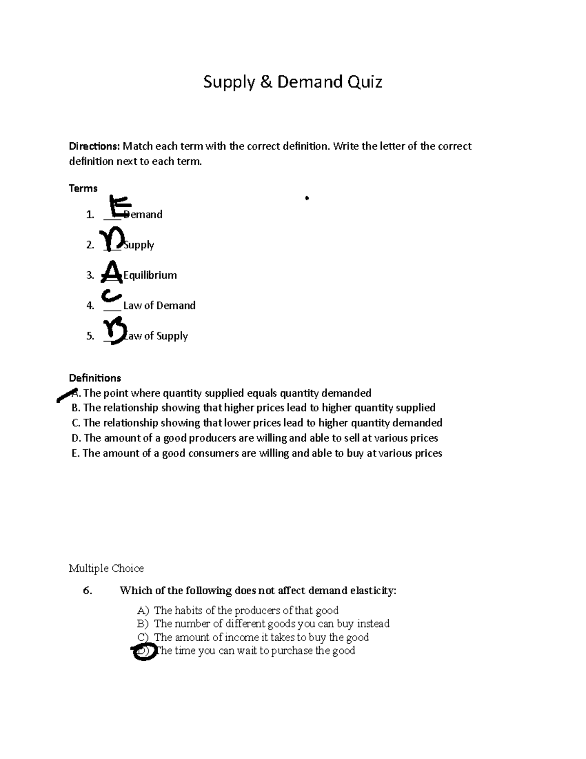 Supply & Demand Quiz (ECO 101) - Definitions & Concepts - Studocu