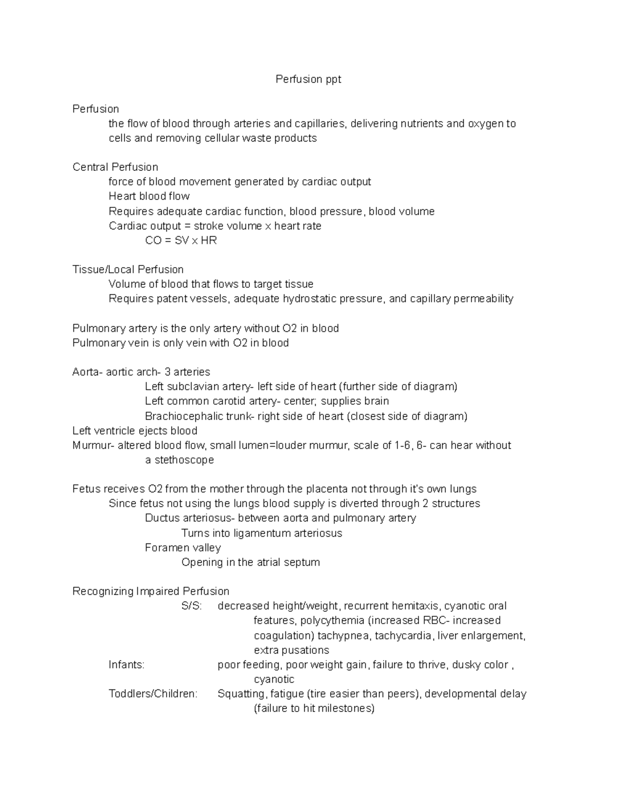 Perfusion Concepts and Nursing Care: Key Elements and Implications - Studocu