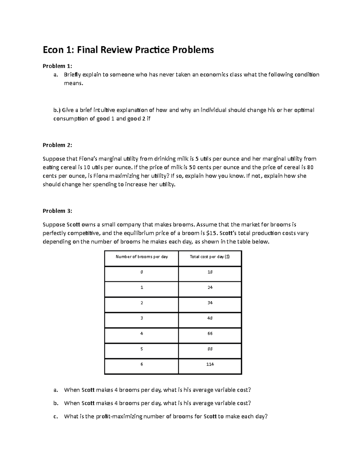 Econ 1 Final Exam Review: Comprehensive Practice Problems - Studocu