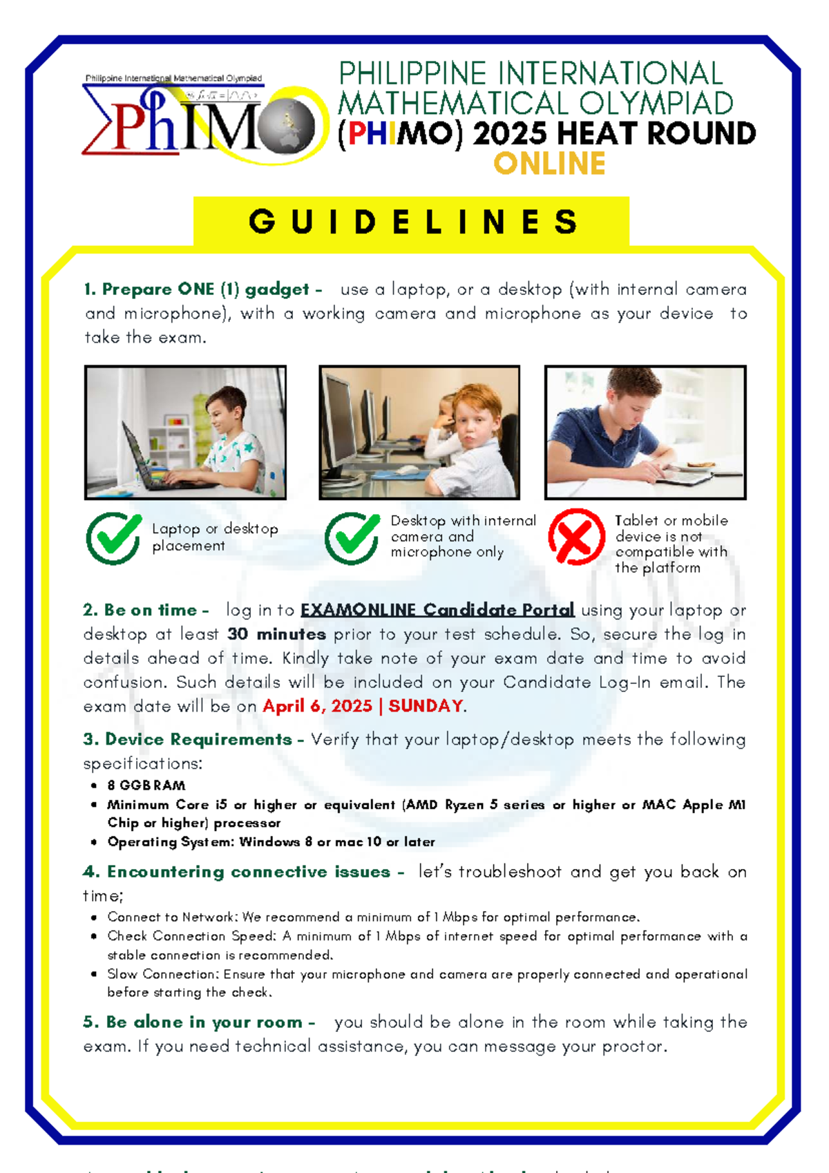 PHIMO 2025 HEAT Round - Online Exam Guidelines and Requirements - Studocu